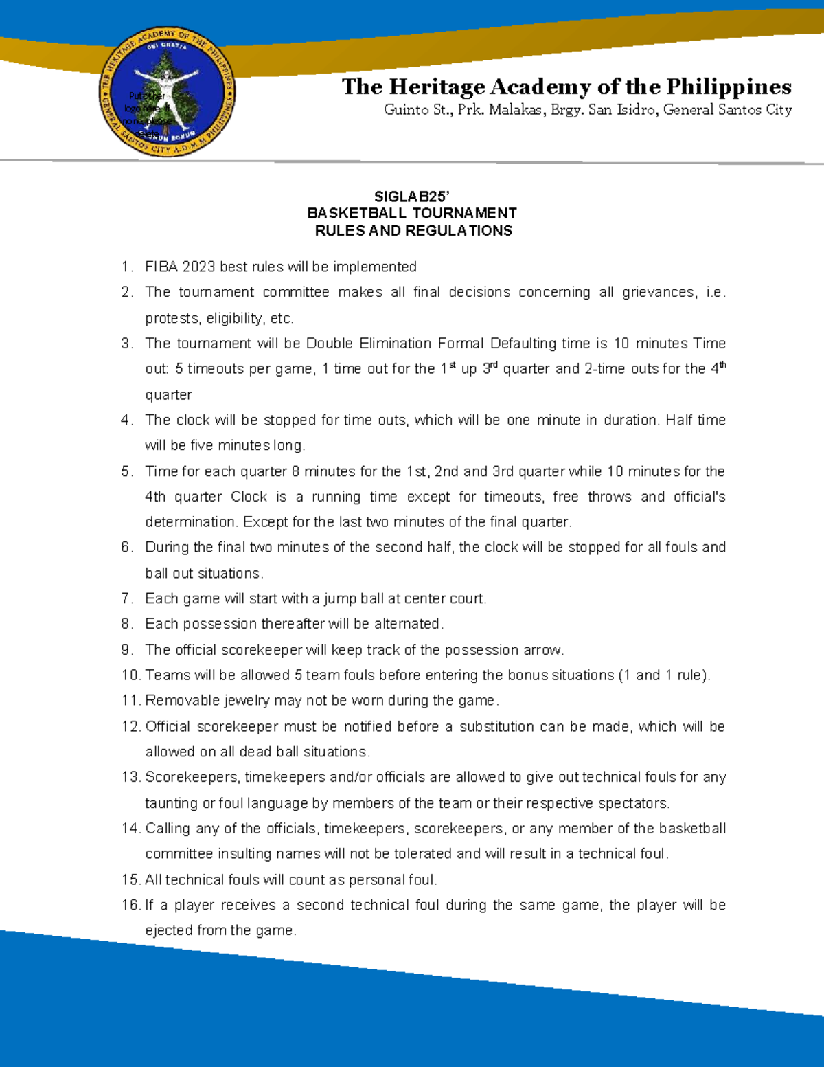 BASKETBALL TOURNAMENT RULES & REGULATIONS 2023 - Studocu