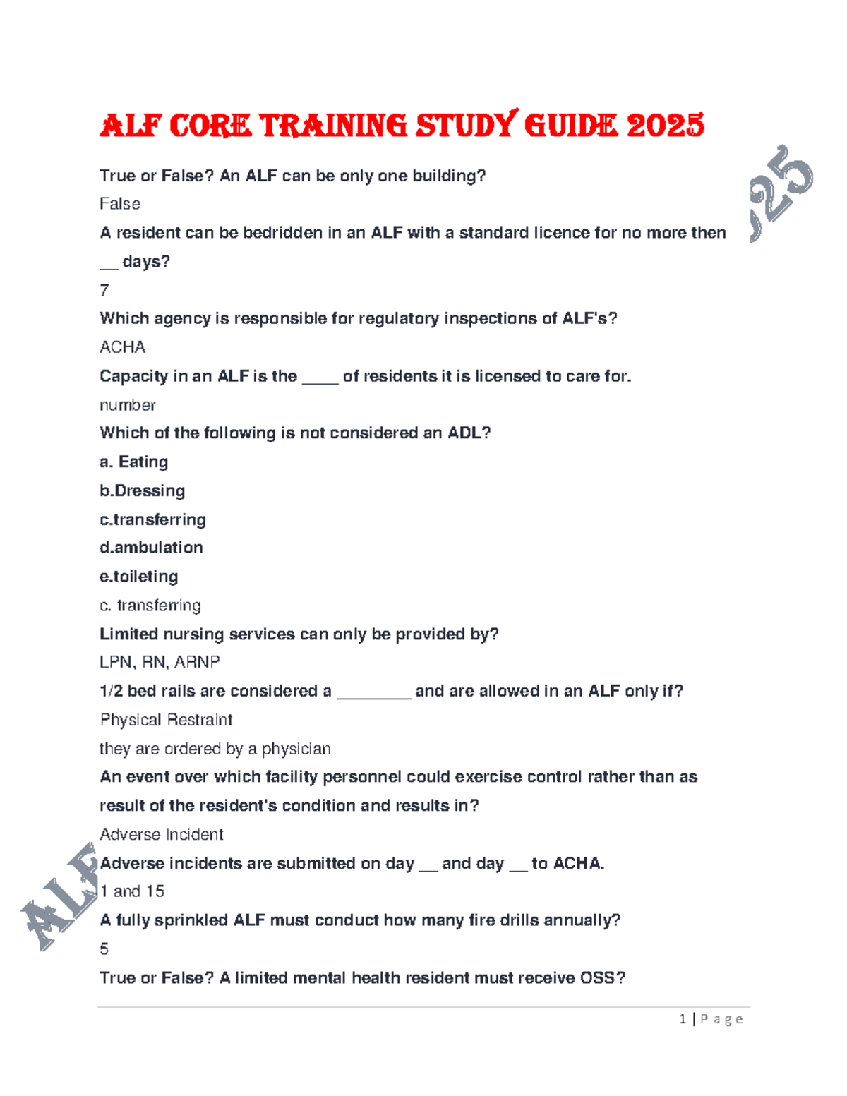 ALF CORE Training Study Guide 2025: Essential Knowledge and Guidelines ...