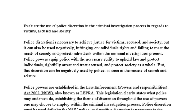 Extended Response 1 - Evaluating Police Discretion in Criminal ...