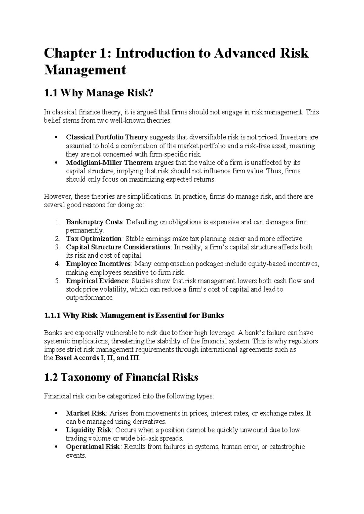 Chapter 1: Intro to Adv Risk Management (FIN 301) - Key Concepts ...
