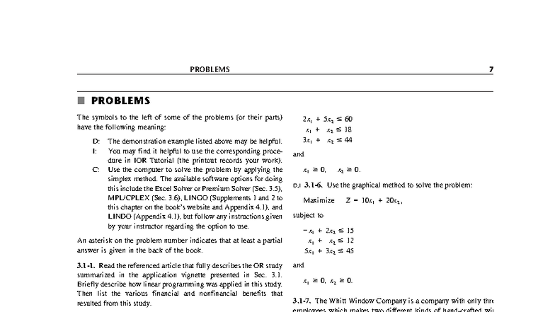 Linear Programming Problems & Solutions - Assignment 1 (Qns 3.1.2 to 3 ...
