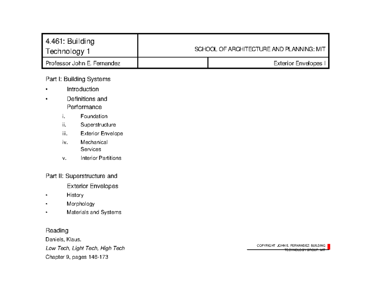 BT 4: Lecture 12 - Exterior Envelopes & Building Systems Overview - Studocu