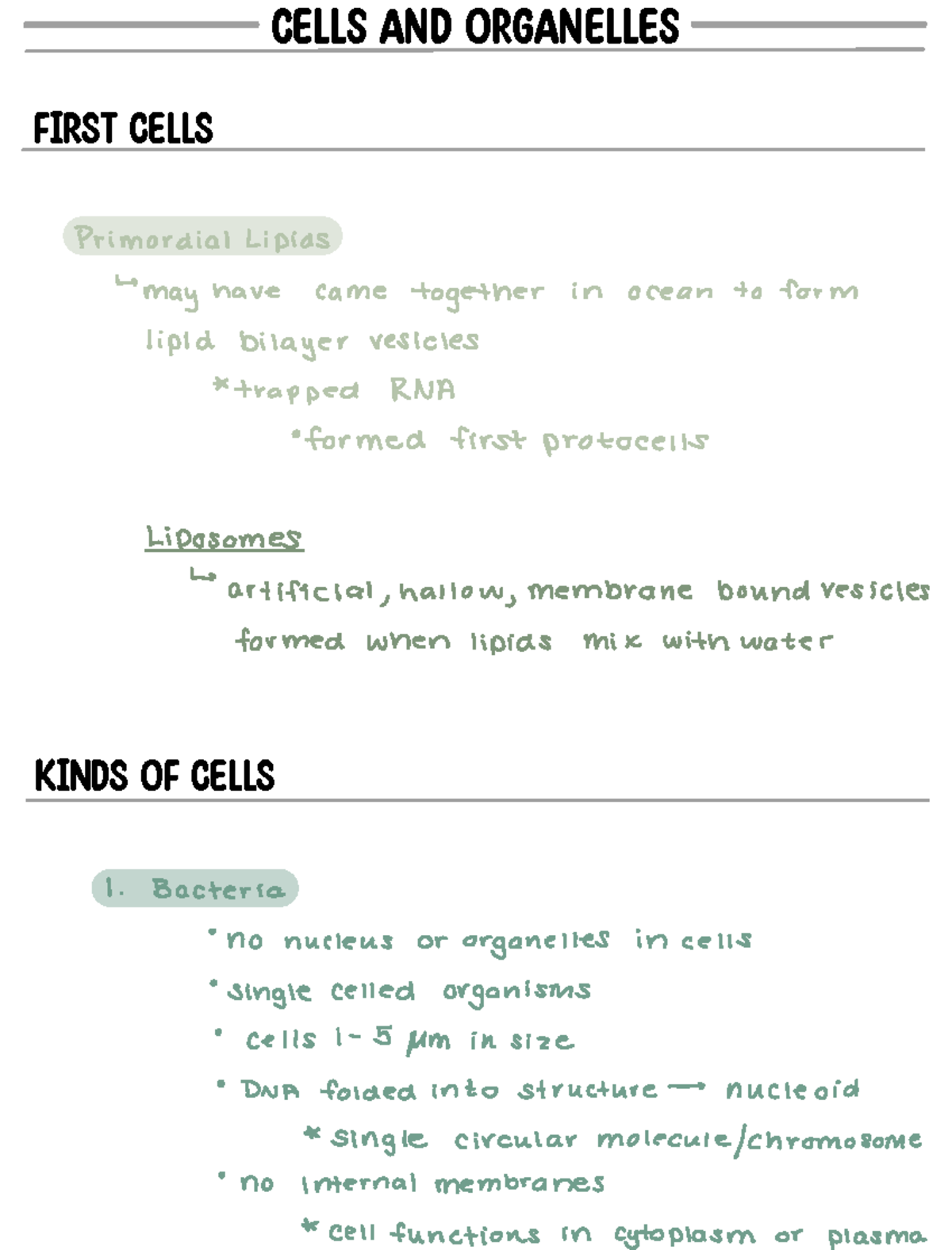 Cell Biology: Overview of Cells, Organelles, and Membrane Systems - Studocu