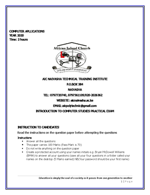 Computer Studies - Paper 1 - Question Paper - ZERAKI ACHIEVERS EXAM ...