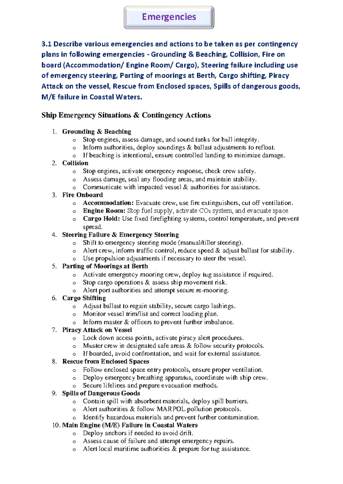Unit-3 Contingency Preparedness: Emergency Actions & Safety Protocols ...