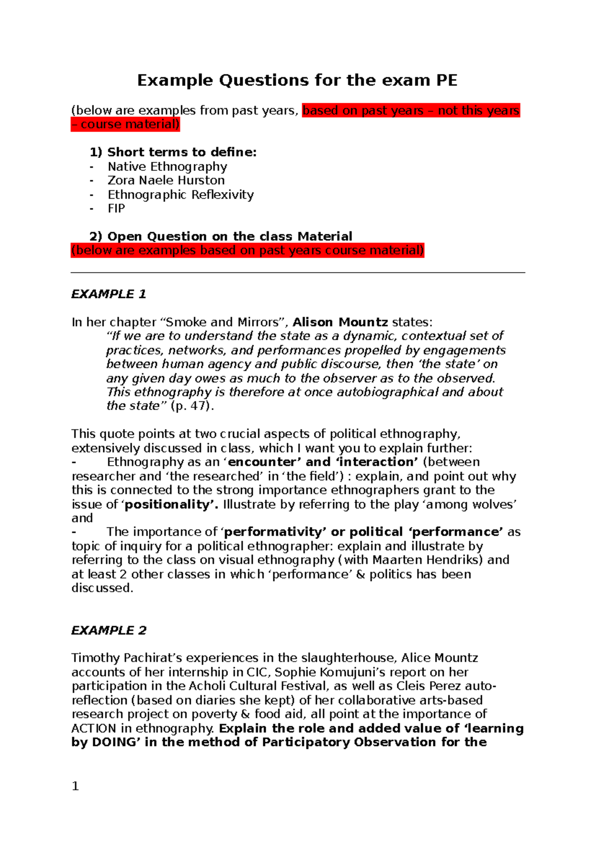 Example Exam Questions for PE: Insights from Past Years' Material - Studocu