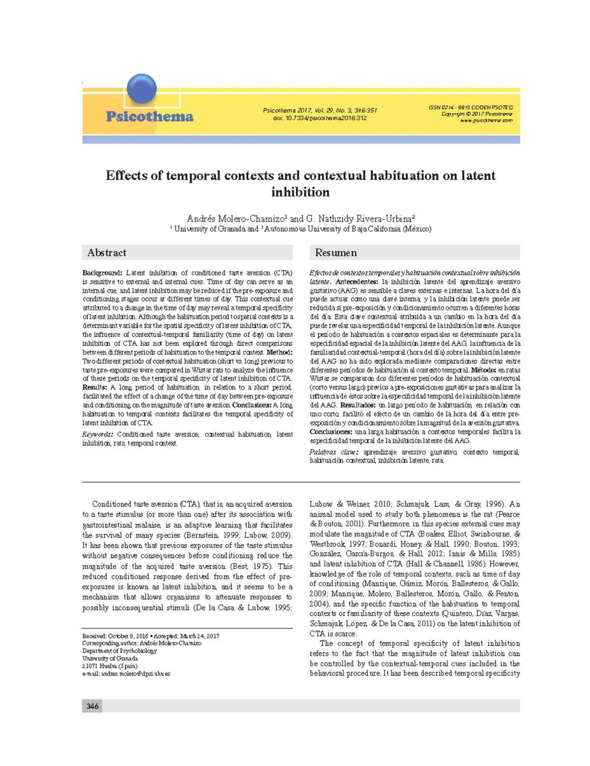 Effects of Temporal Contexts on Latent Inhibition of CTA (PSY 4404 ...