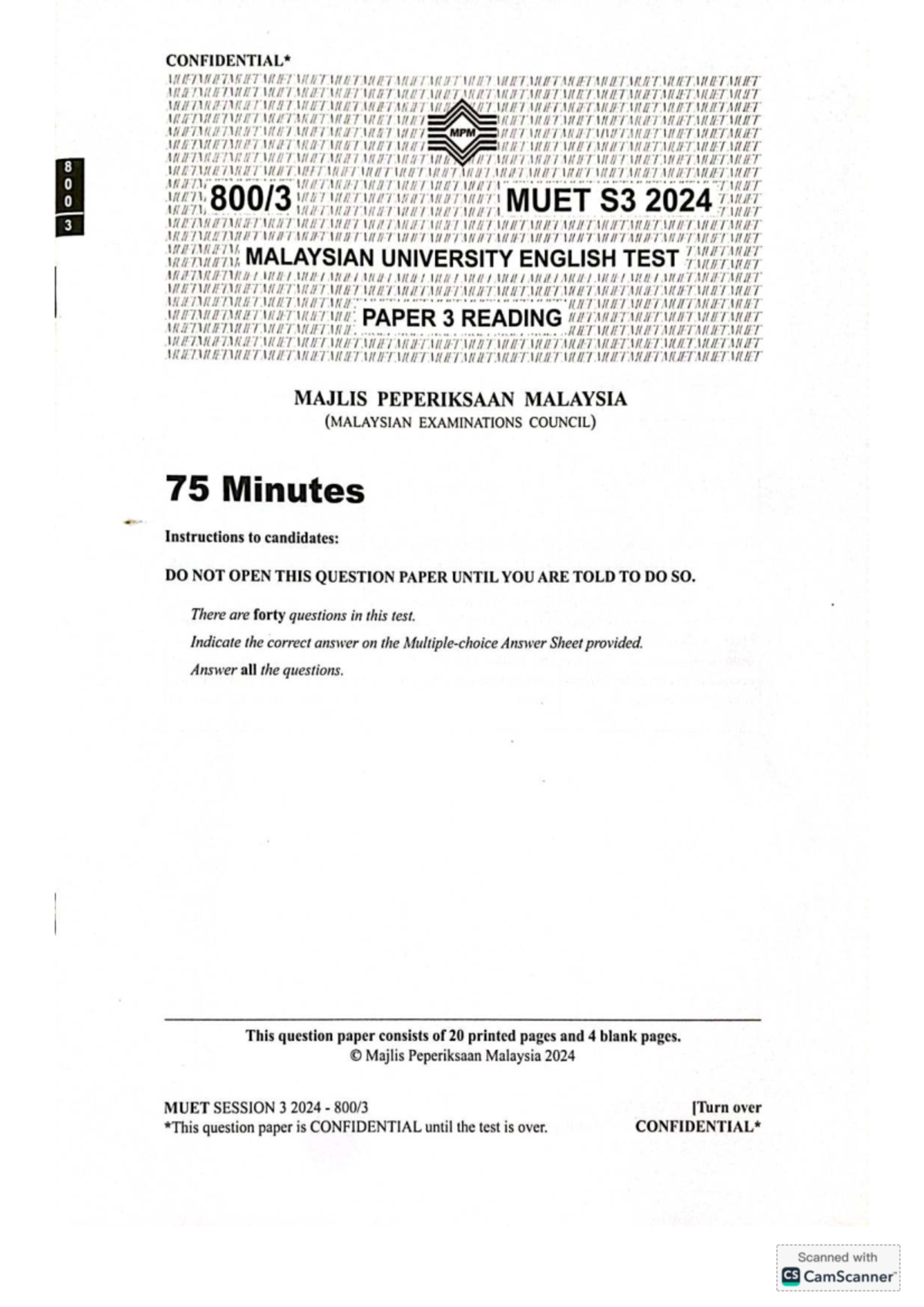 MUET S3 2024 - Reading Test Paper Analysis and Overview - Studocu