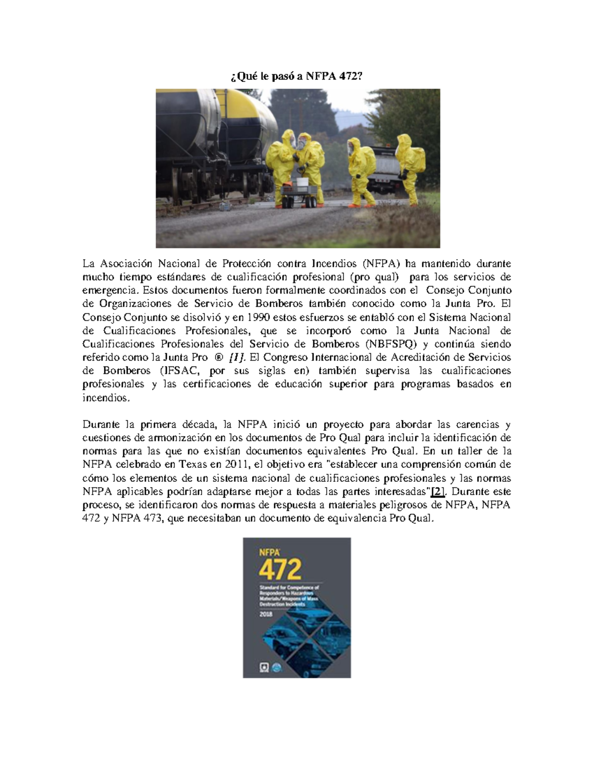 Análisis de NFPA 472: Evolución y Normativas en Respuesta a Emergencias ...