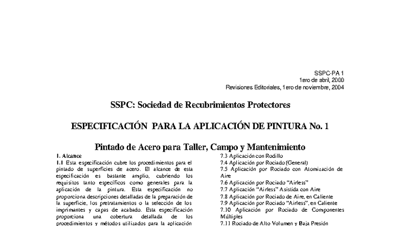 SSPC PA1: Especificación para Pintura de Acero - Normas y ...