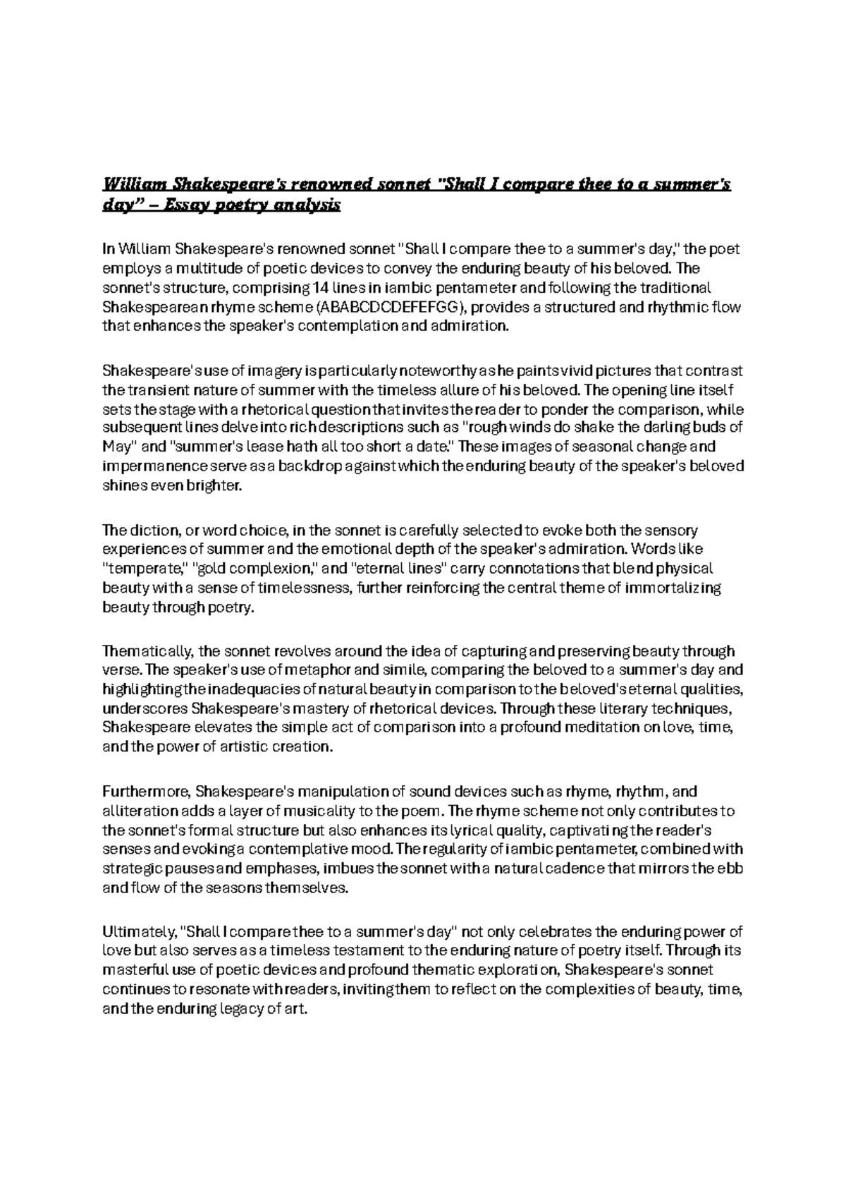 Analysis of W.B. Yeats' Poem: He Wishes for the Cloths of Heaven - Studocu