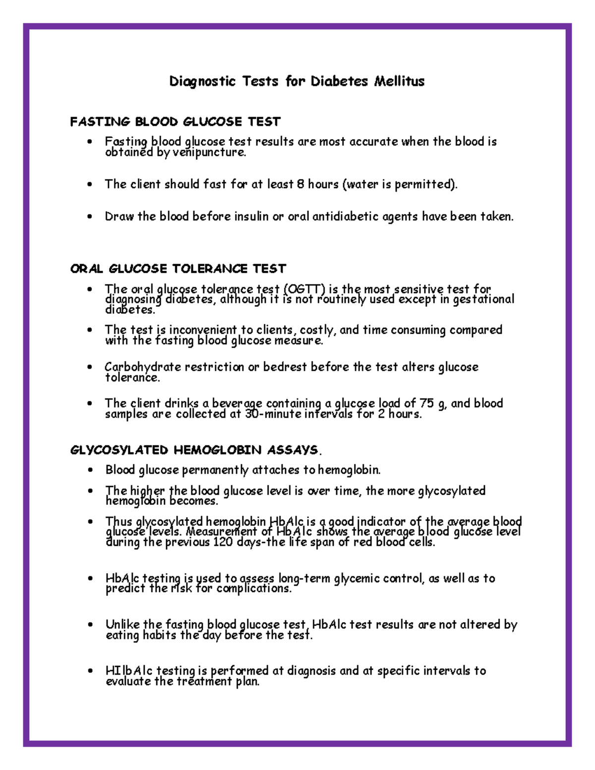 Diagnostic Tests for DM (1 and 2) - diabeties - Diagnostic Tests for ...