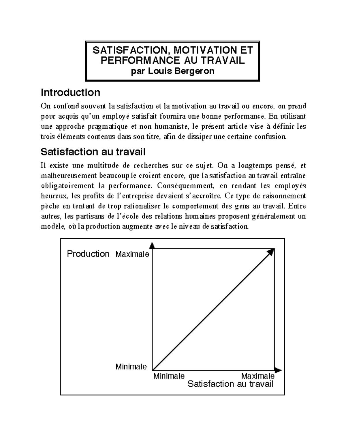 Satisfaction, Motivation et Performance au Travail : Analyse ...