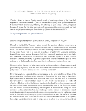 Module Letter TO THE Young Women OF Malolos - MODULE LETTER TO THE ...