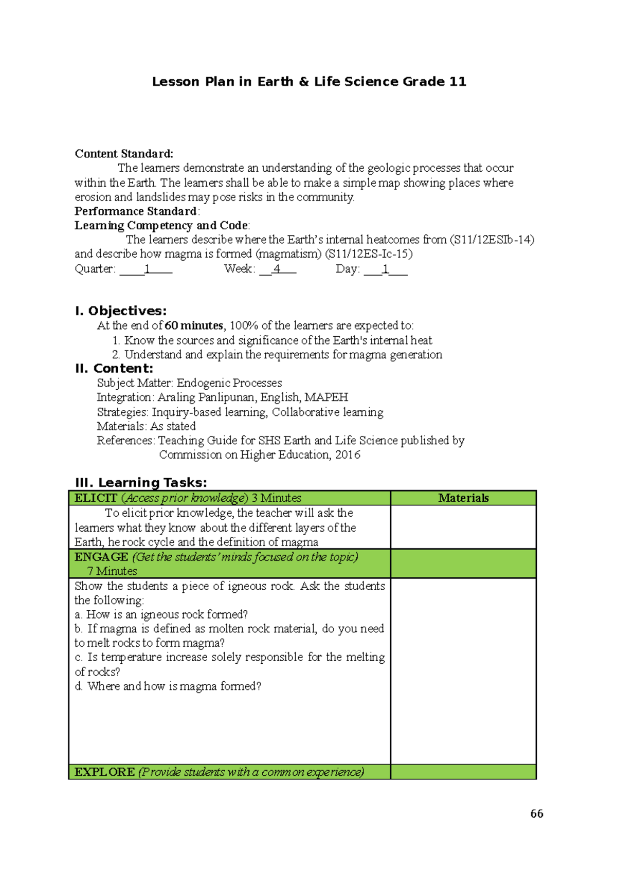 LC 14-15 - Lesson Plan: Internal Heat & Magma Formation in Earth ...