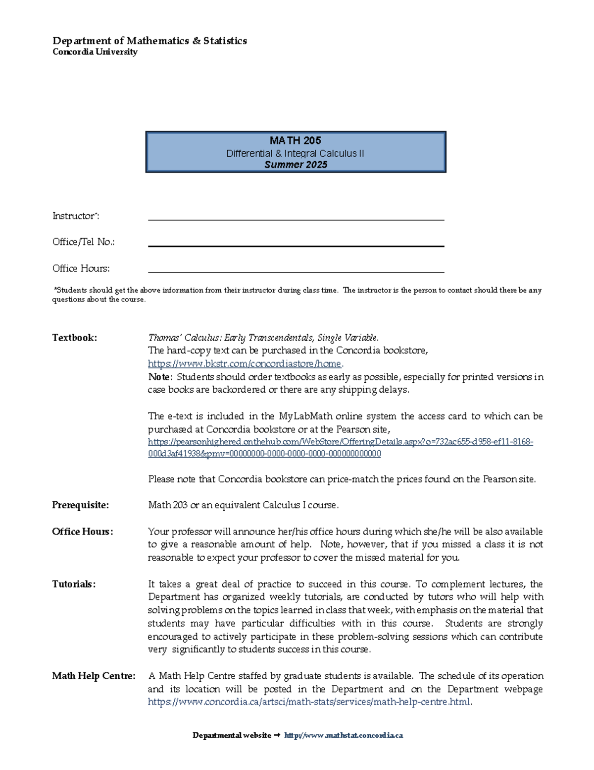 MATH 205 Summer 2025: Differential & Integral Calculus II Course Guide ...