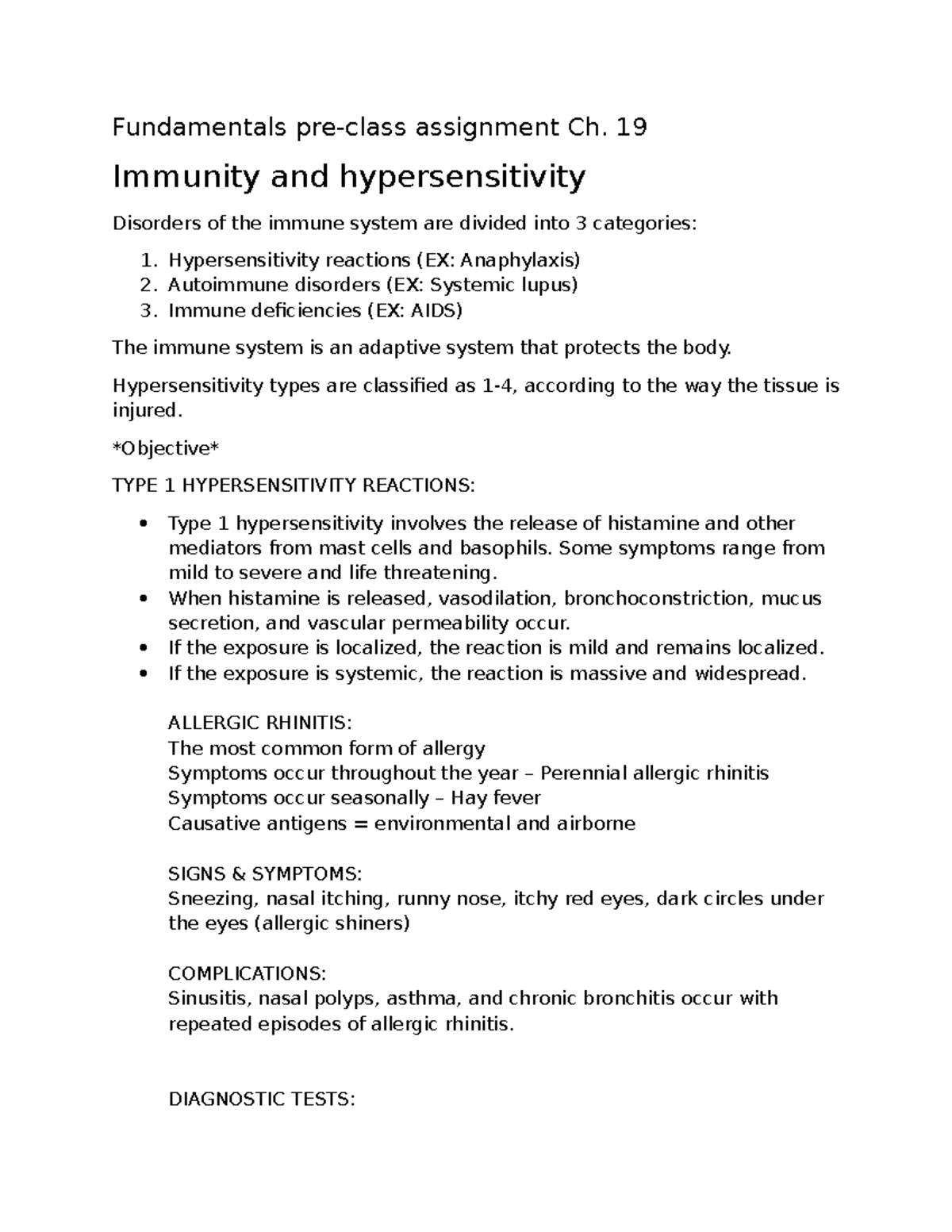 Fundamentals Preclass: Immunity & Hypersensitivity Overview - Studocu