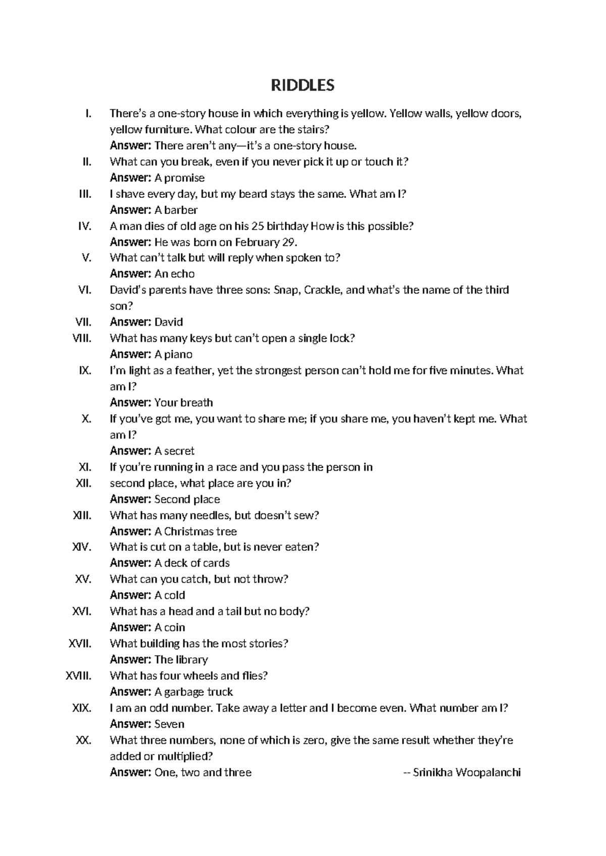 RIDDLES I-XVII: Fun Brain Teasers and Puzzles - Studocu