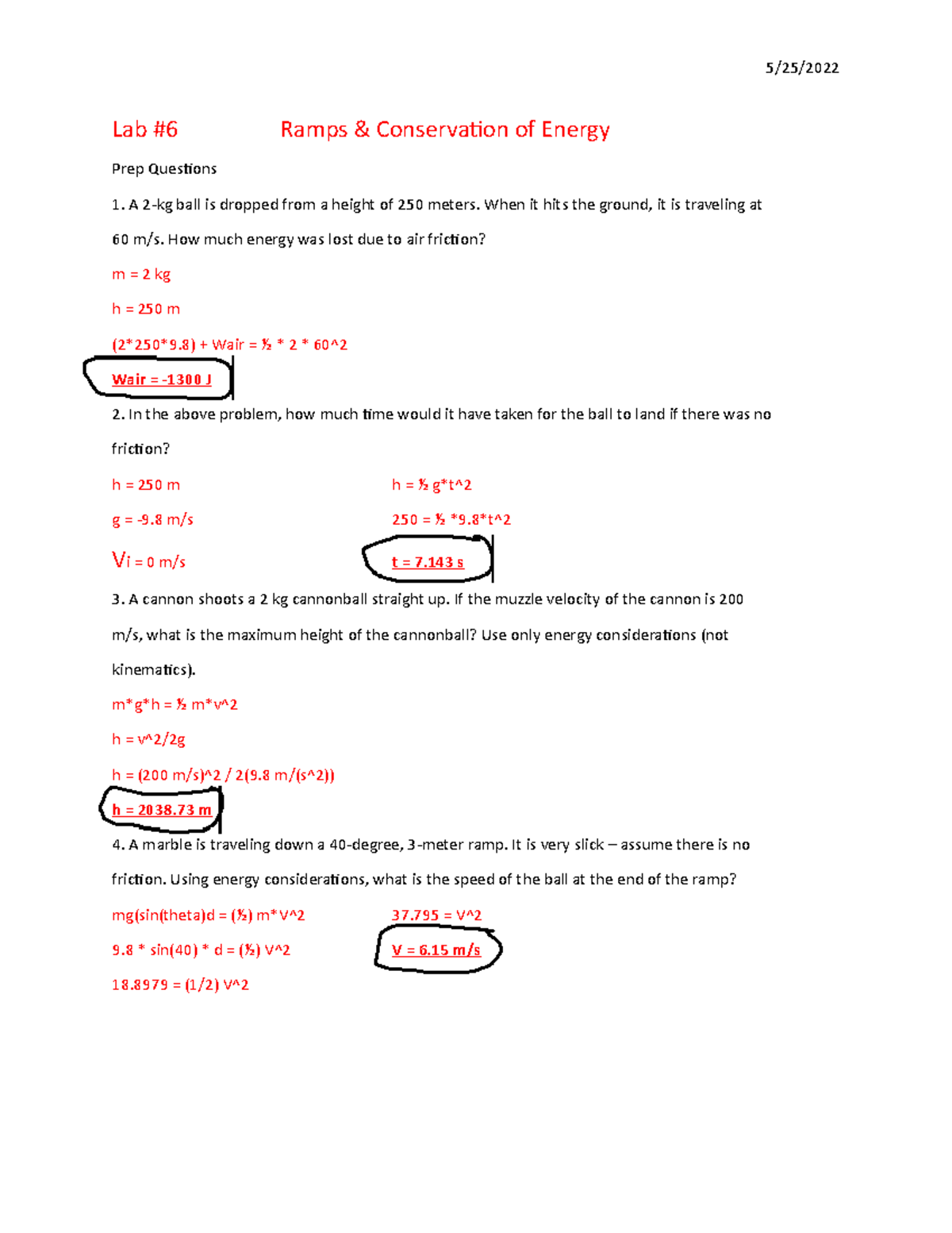 Lab 6: Ramps & Conservation of Energy Analysis and Results - Studocu
