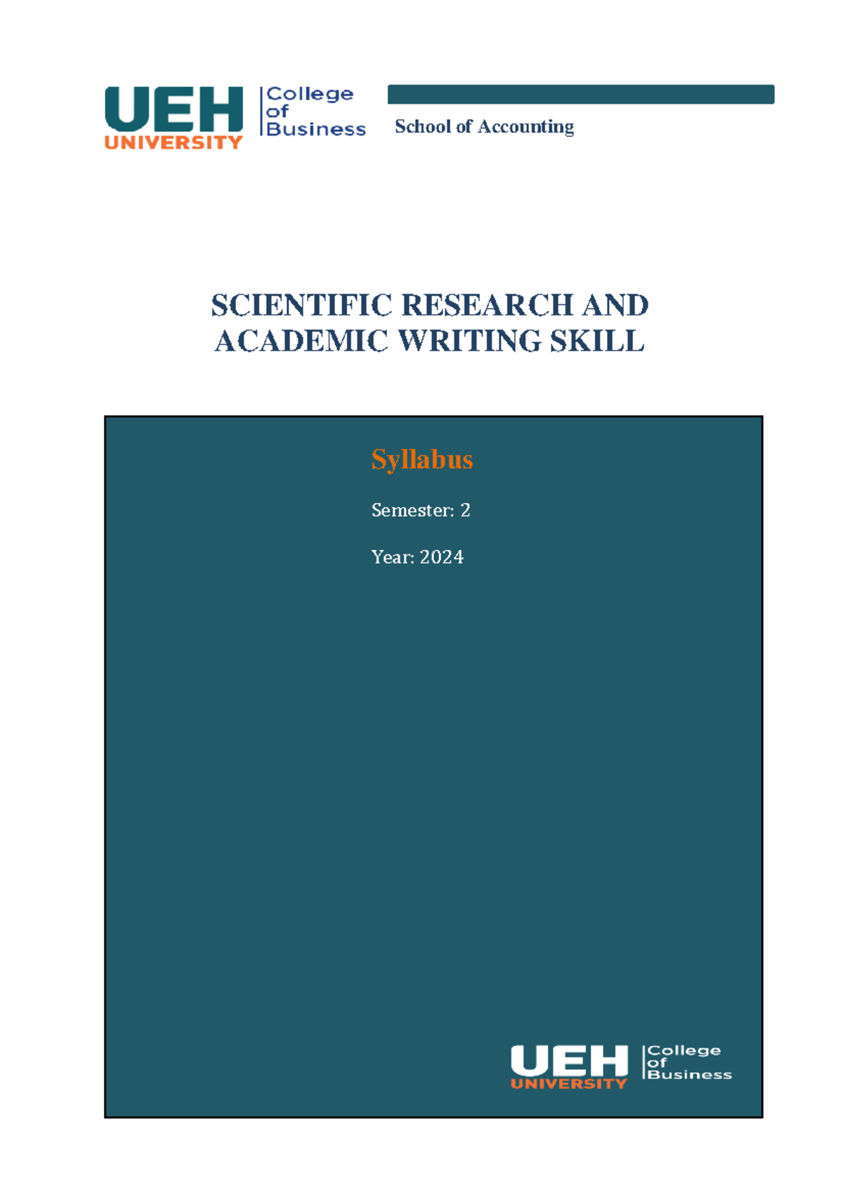 Syllabus - Scientific Research and Academic Writing Skills (Semester 2 ...