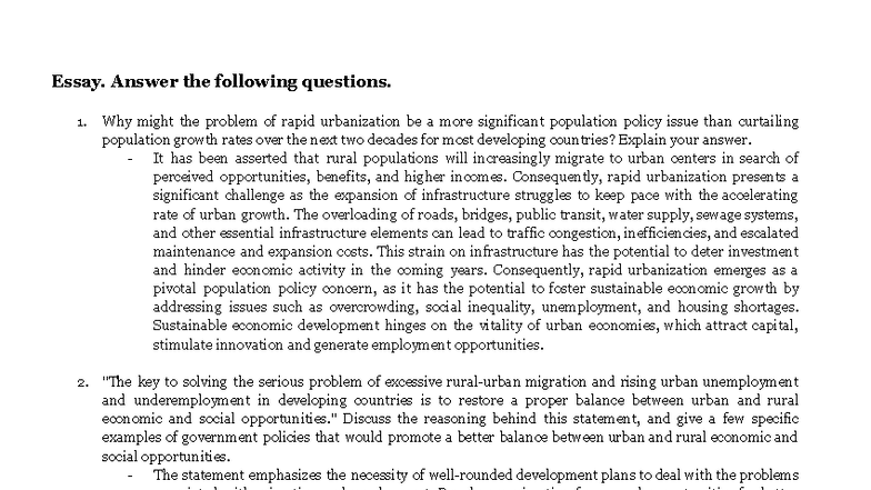 ECON 101 Final Exam - Urbanization and Economic Policy Challenges - Studocu