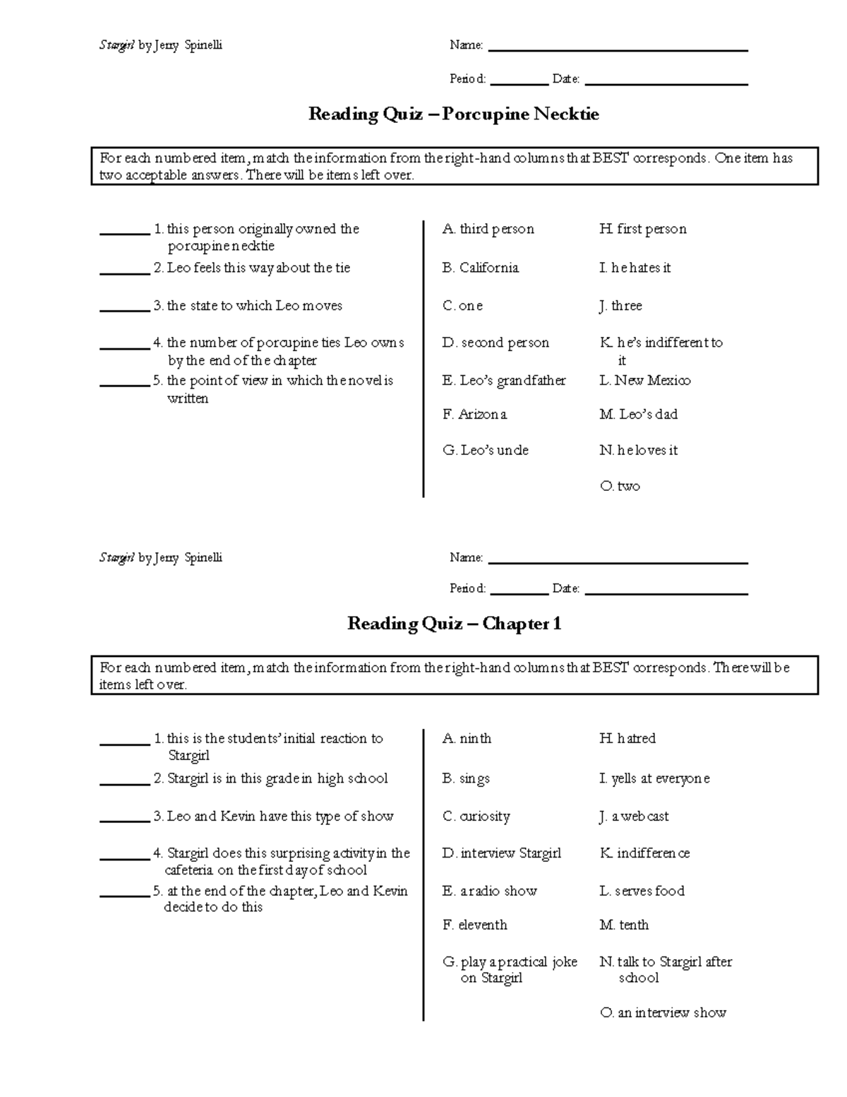 Stargirl Quiz: Comprehensive Review of Chapters 1-9 - Studocu