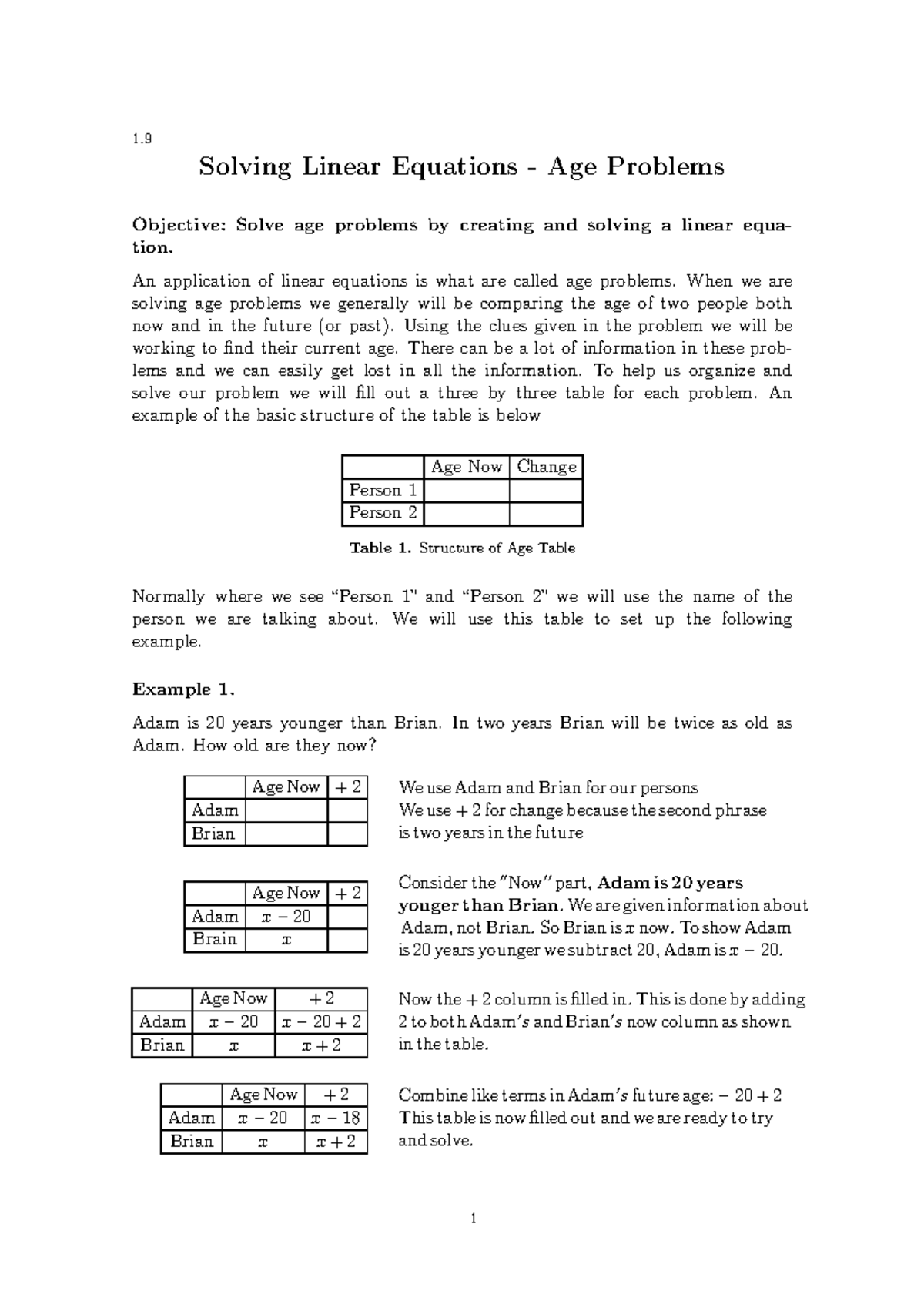 1.9 Solving Linear Equations: Age Problems in Algebra - Studocu