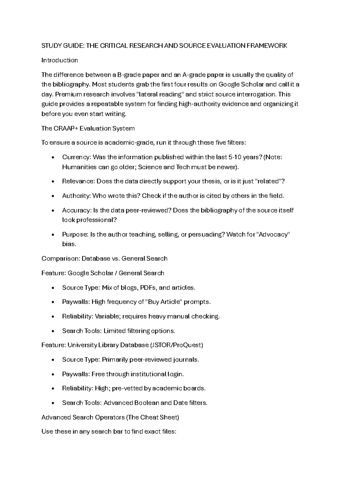 Study Guide: Critical Research & Source Evaluation Framework - Studocu