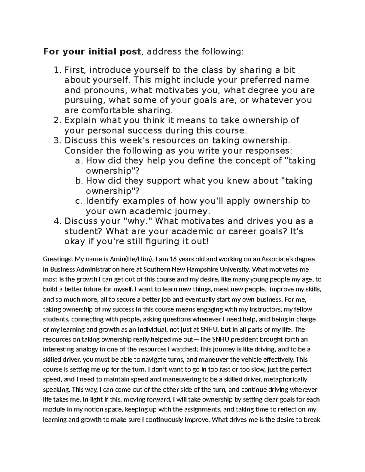 ENG 101: Discussion Responses on Taking Ownership of Success - Studocu