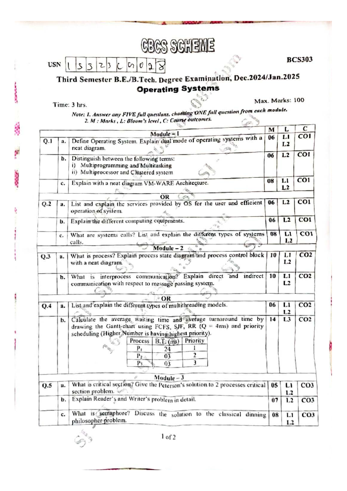 Operating Systems PYQP - BCS303 Third Semester Exam Guide - Studocu