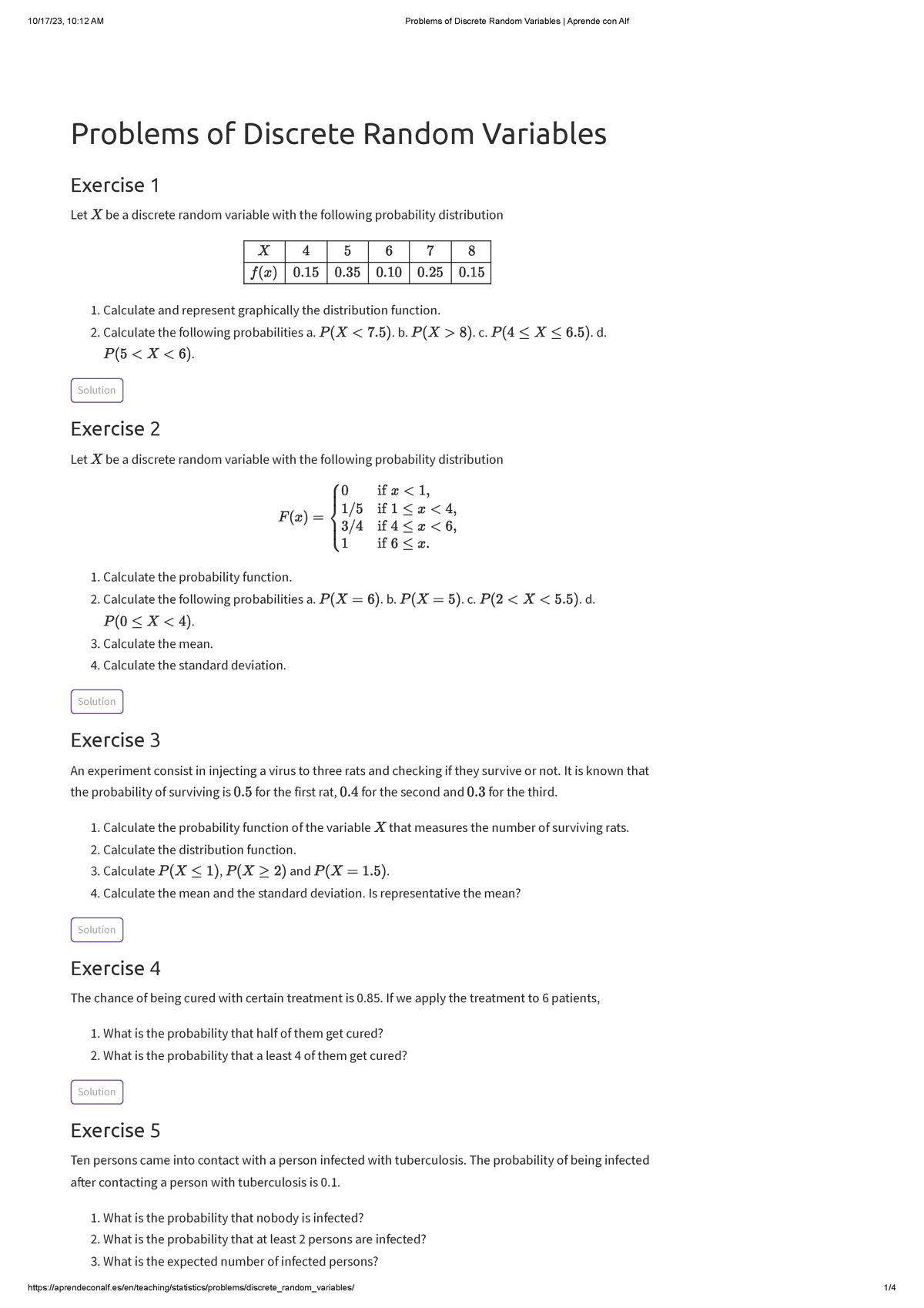 Problems of Discrete Random Variables Aprende con Alf - Problems of Discrete Random Variables ...