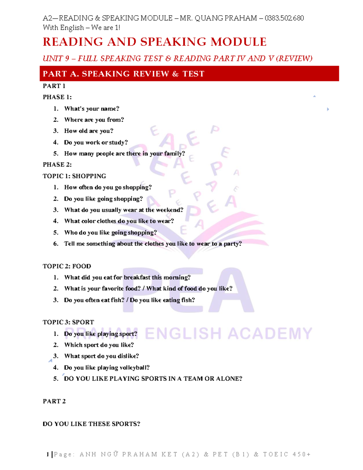 Lesson 9 Reading AND Speaking A2 NEW ( Revised) - With English – We are ...