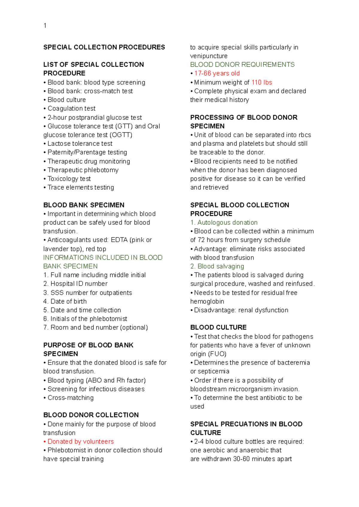 Special Collection Procedures Notes for MLSP 2 - Studocu