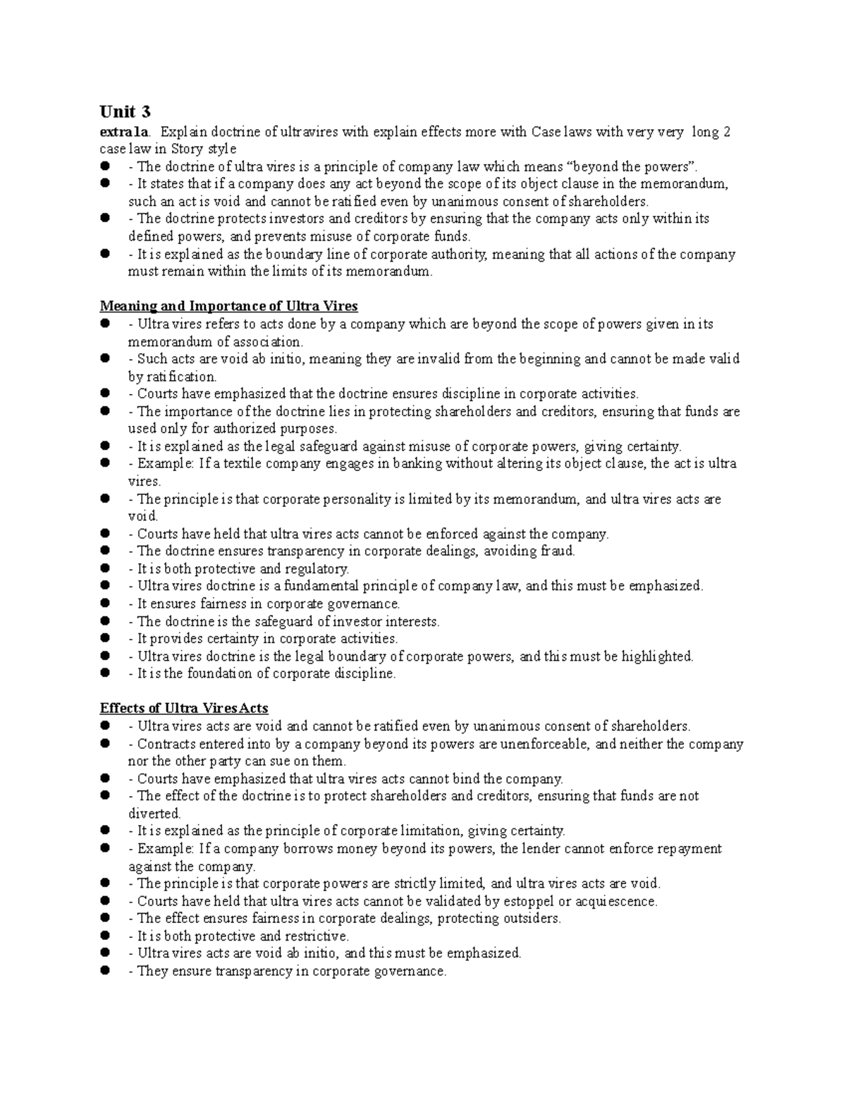 Unit 3 & 4: Understanding the Doctrine of Ultra Vires and Director ...