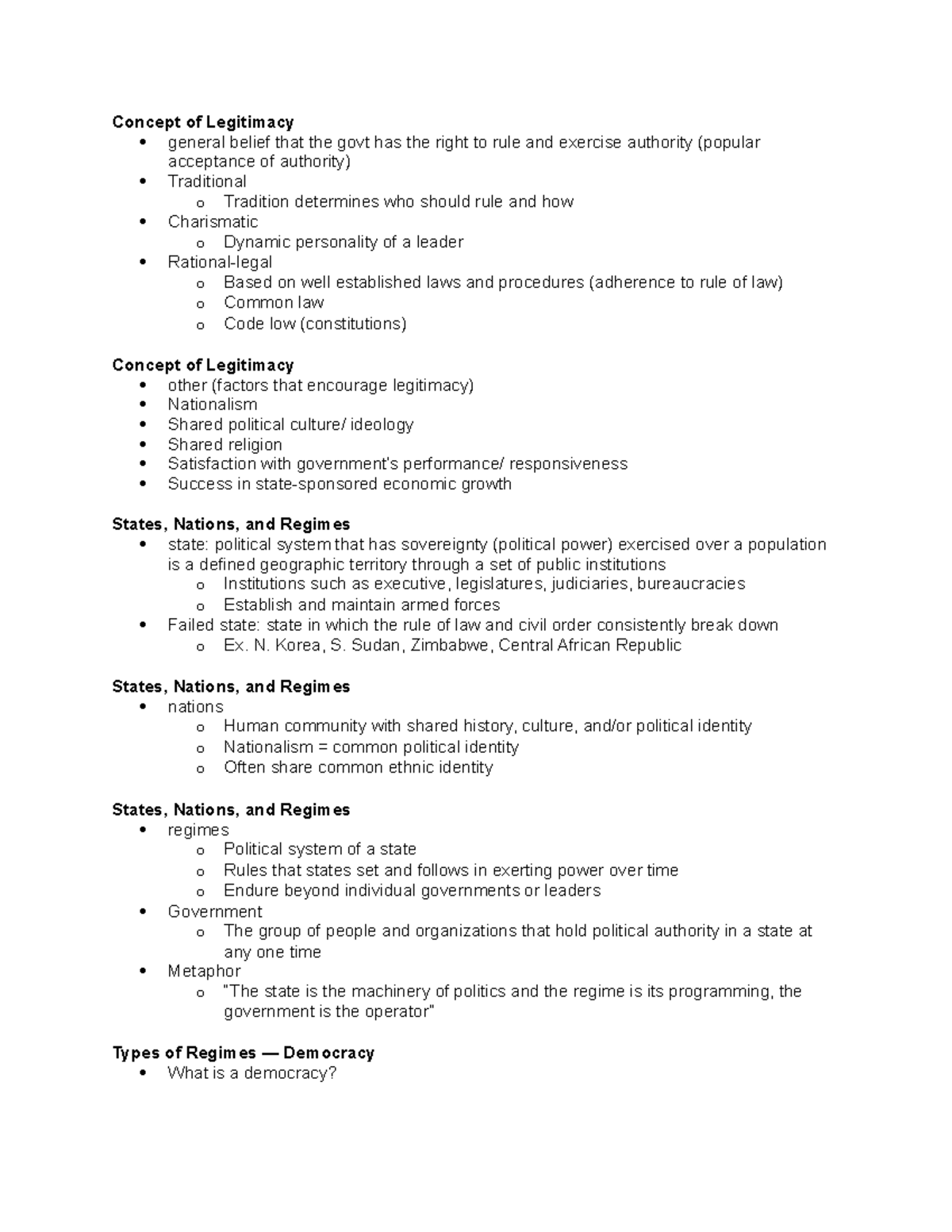 Comparative Gov't Unit 1: Legitimacy, States & Regimes Overview - Studocu