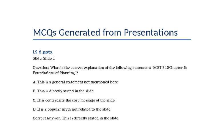 MCQs from Presentations for MGT210: Foundations & Strategic Management ...