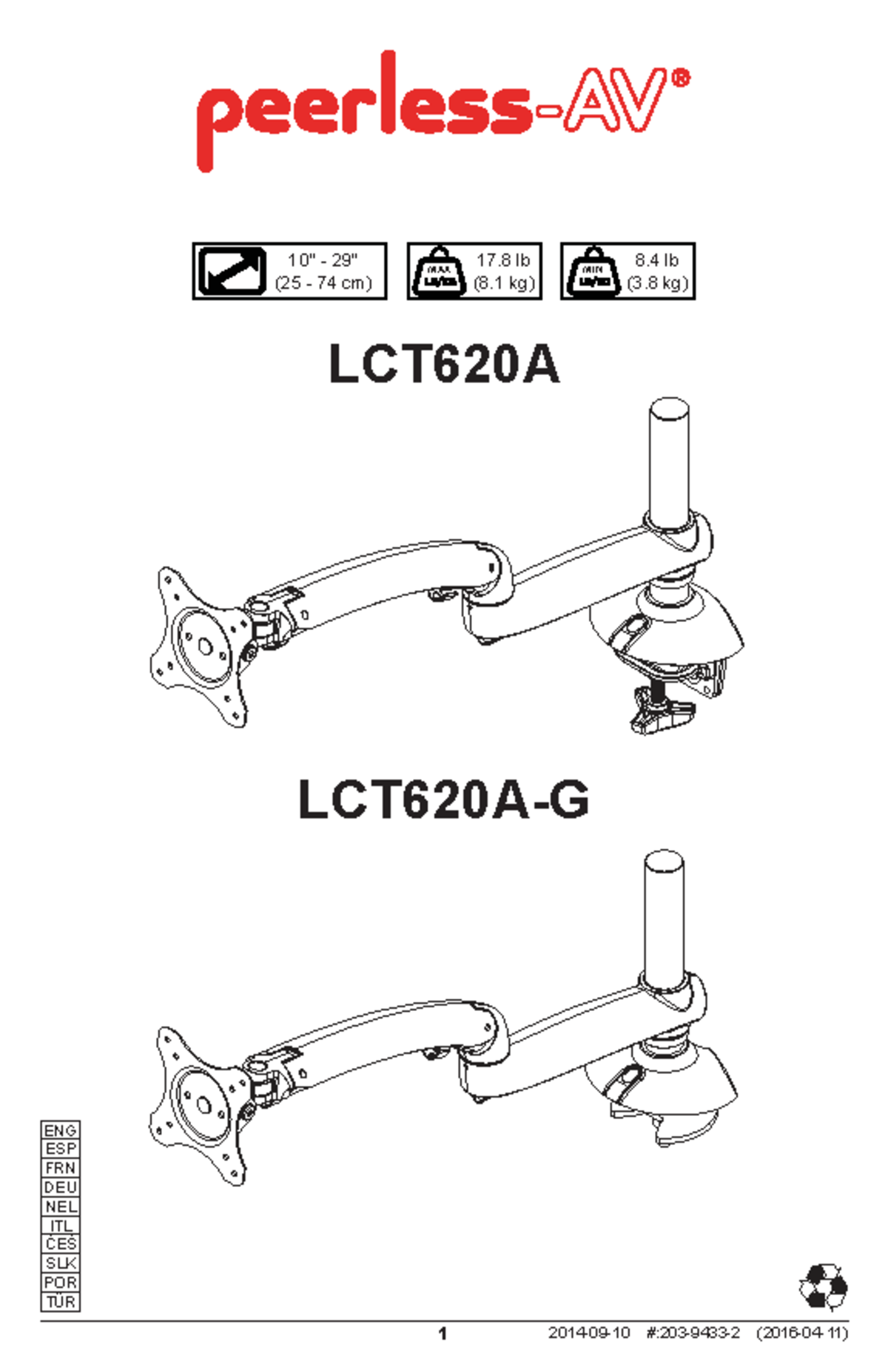 Assembly Instructions for LCT620A Mount (Max Load: 17.8 lb) - Studocu
