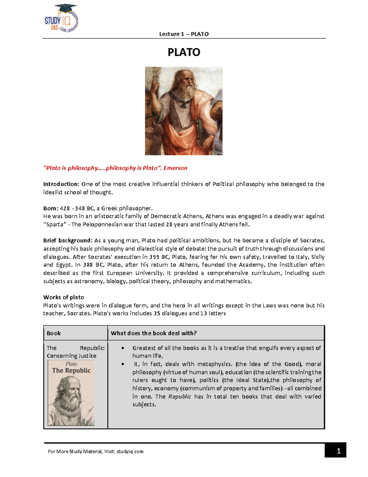 Lecture 1: Introduction to Plato's Political Philosophy (Course Code ...