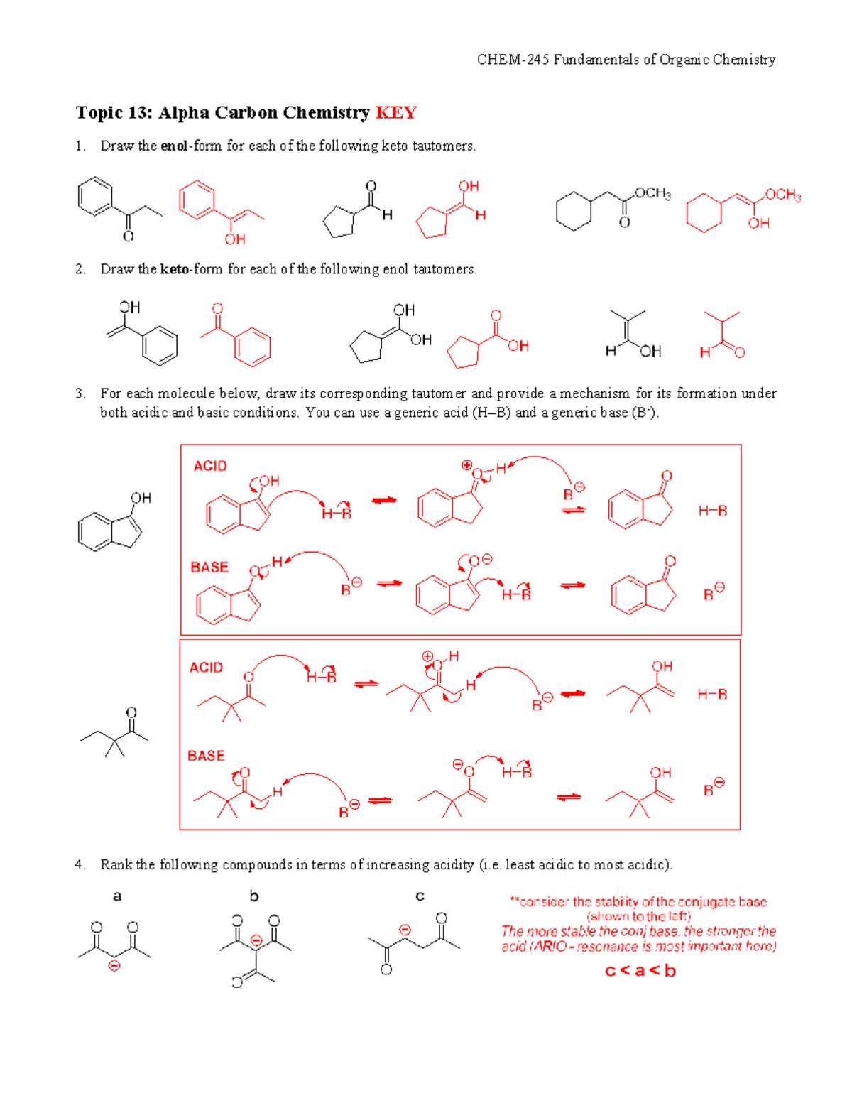 CHEM-245 Topic 13: Alpha Carbon Chemistry Practice Problems KEY - Studocu