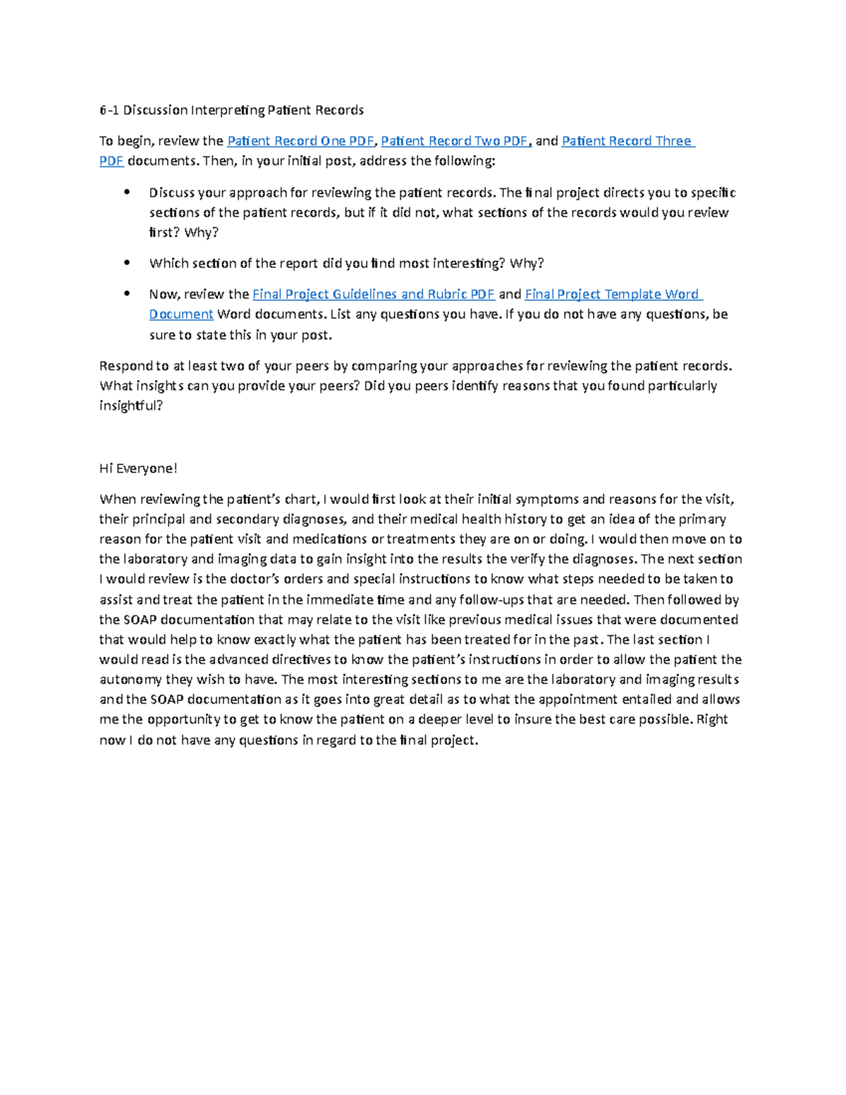 6-1 Discussion: Strategies for Interpreting Patient Records - Studocu