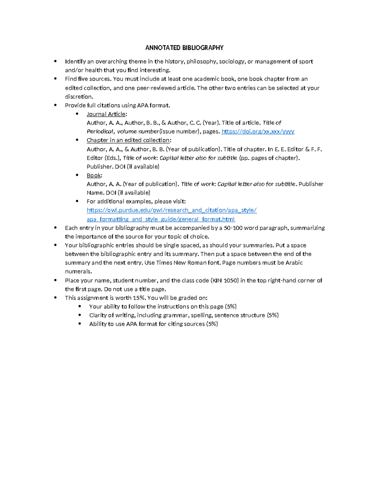 Annotated Bibliography: KIN 1050 - Exploring Themes in Sport Health ...