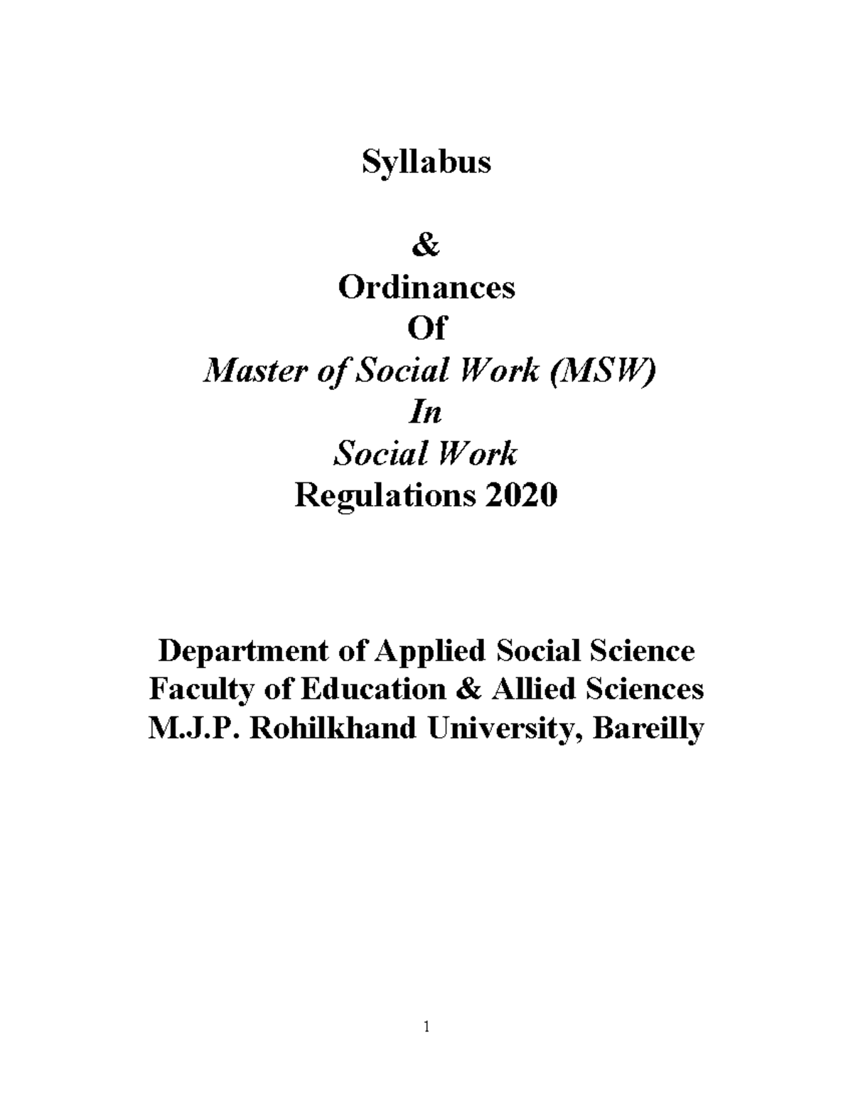 MSW Syllabus Overview: Master of Social Work (MSW) Program 2022 - Studocu