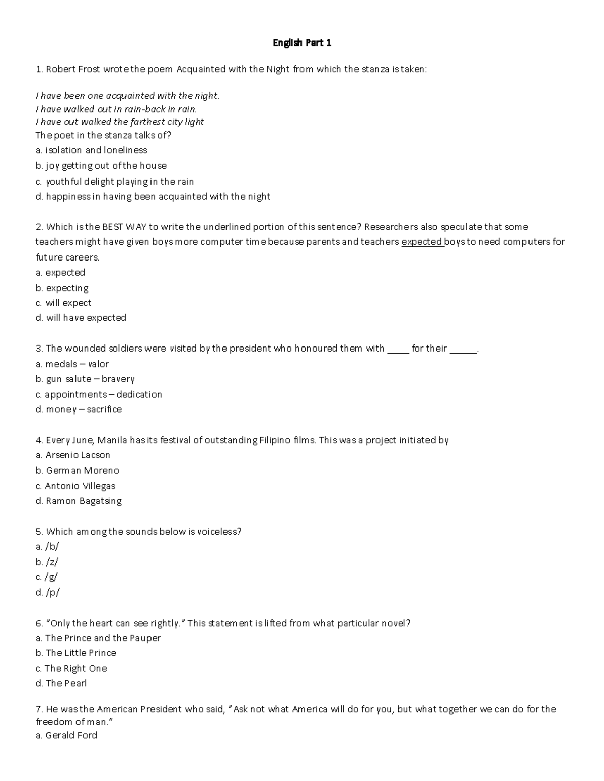 Reviewer - English - English Part 1 Robert Frost wrote the poem ...