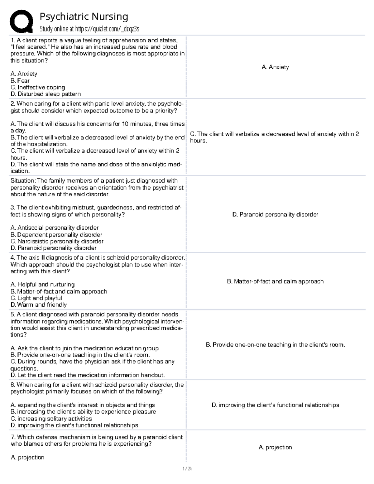 Psychiatric Nursing Study Guide: Key Concepts and Interventions - Studocu