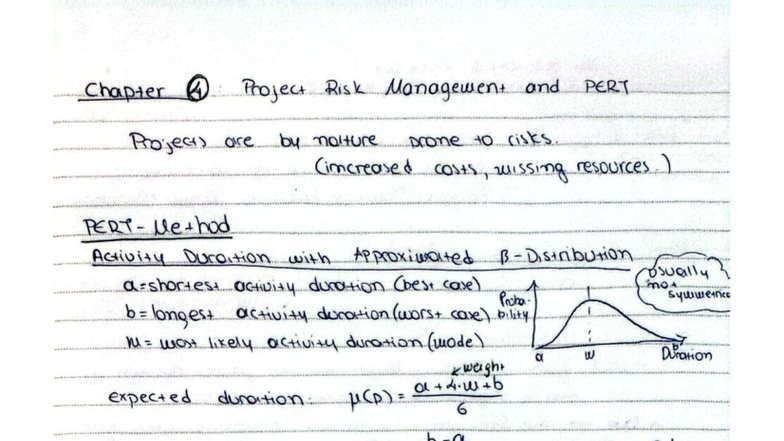 Chapter 4: Project Risk Management & PERT Analysis - Studocu