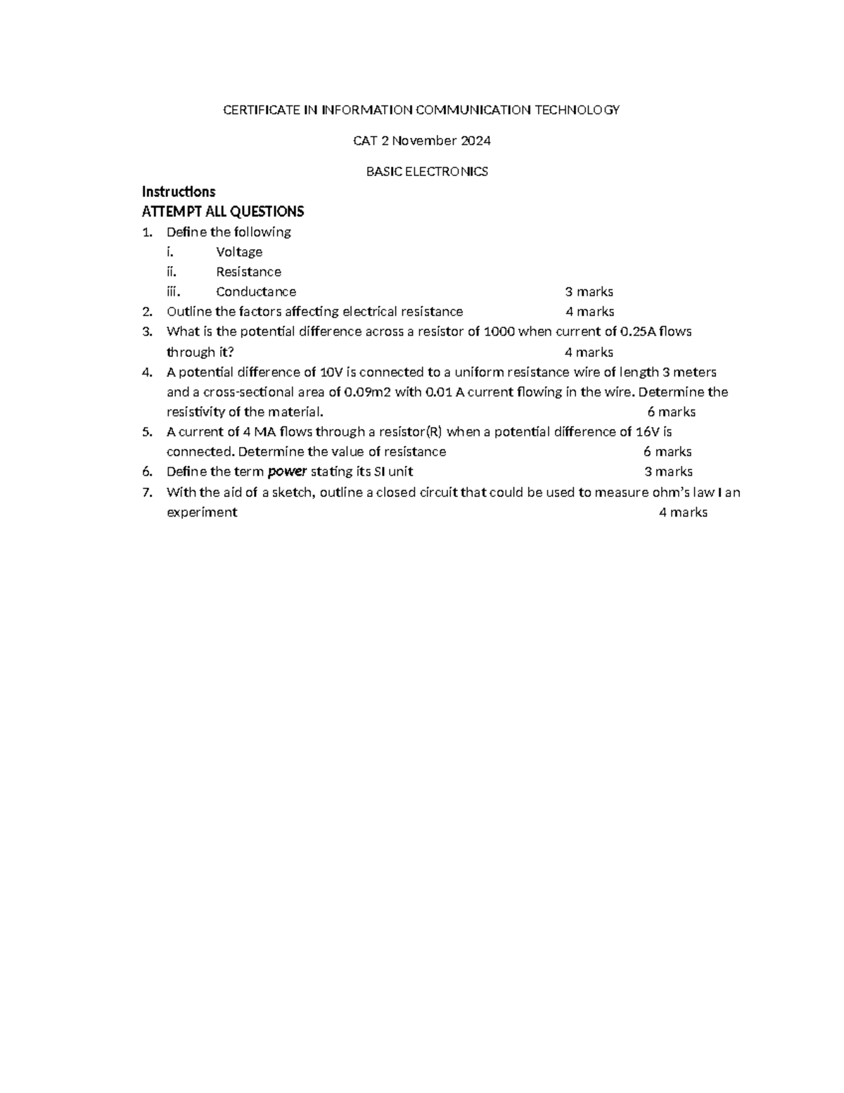Basic electronics - CERTIFICATE IN INFORMATION COMMUNICATION TECHNOLOGY ...