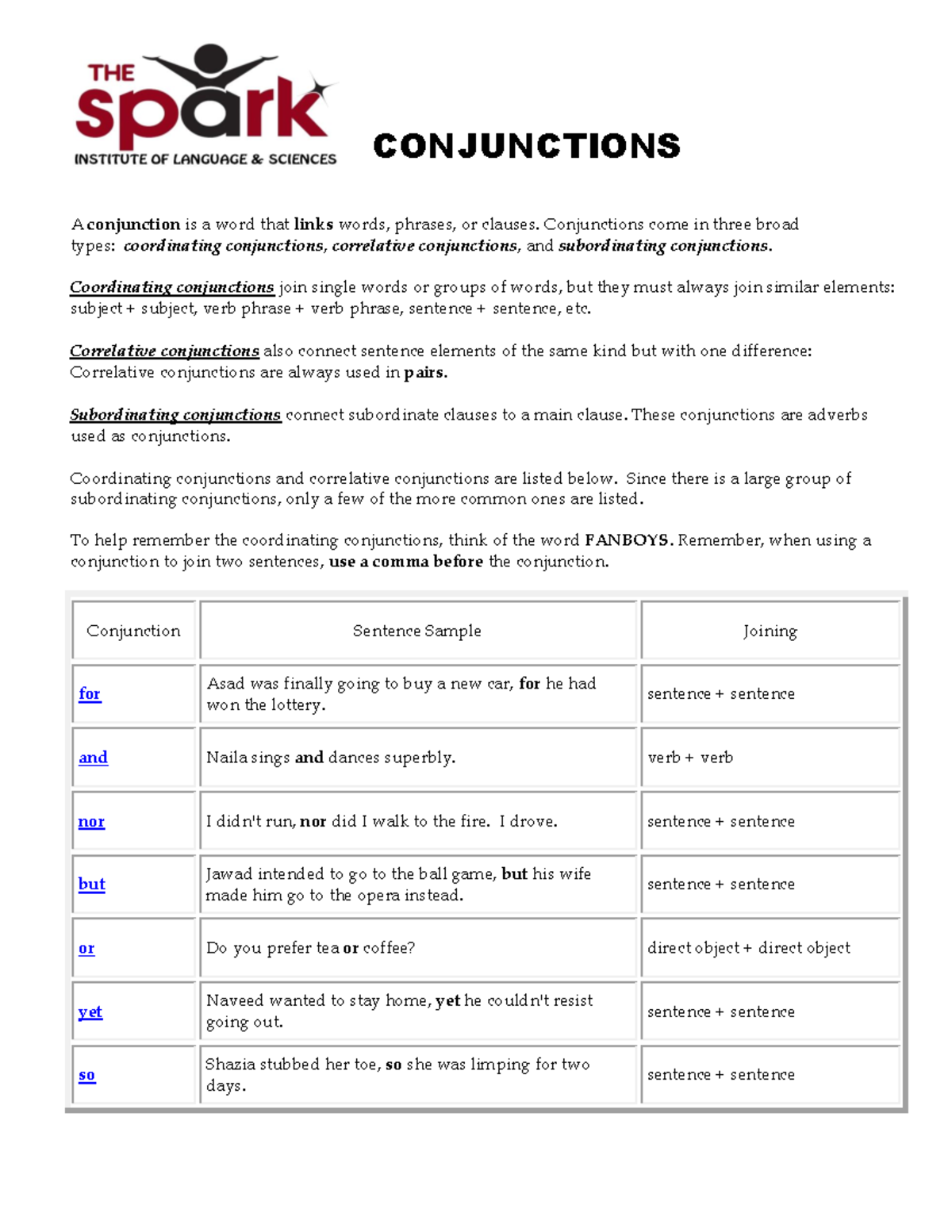 Conjunctions - Essential Class Notes for English Grammar Mastery - Studocu