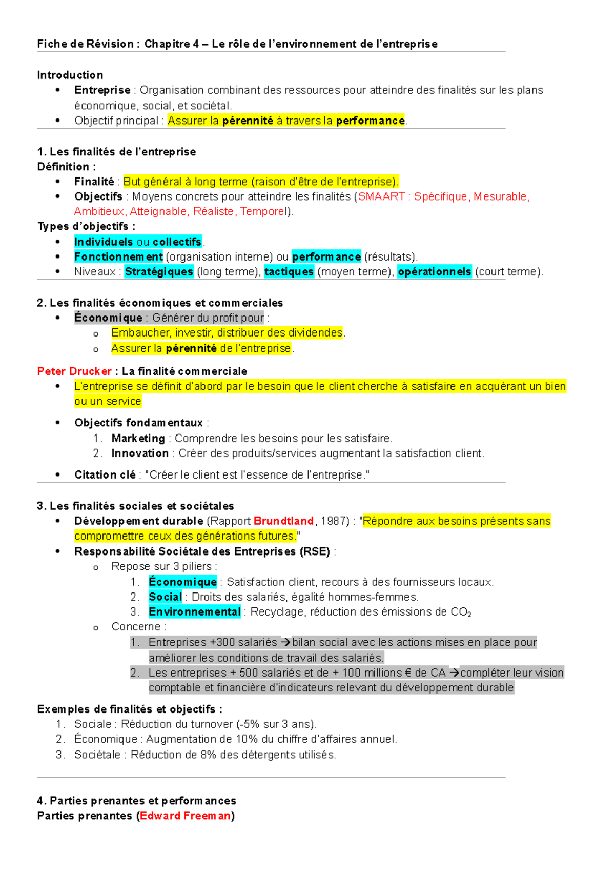 Fiche de Révision : Chapitre 4 - Rôle de l'Entreprise et Performance ...