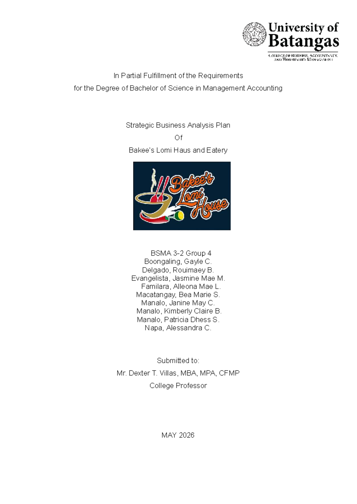 BSMA-3-2 Group 4 Strategic Business Analysis Plan for Lomi Haus - Studocu