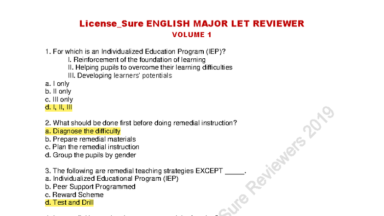 License_Sure ENGLISH MAJOR LET REVIEWER VOLUME 1: Comprehensive Exam ...